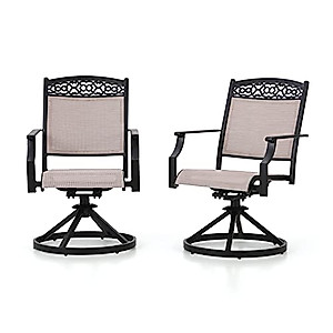 Sophia & William Patio Chairs set of 2 Patio Swivel Dining Chairs Aluminum Frame Bistro Rocker Chairs with Durable Textilene Cast Aluminum Modern Back All Weather Patio Furniture for Garden Yard Beige
