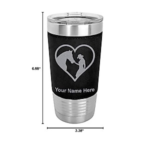 LaserGram 20oz Vacuum Insulated Tumbler Mug, Horse Cowgirl Heart, Personalized Engraving Included (Faux Leather, Black)