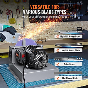 VEVOR Lawn Mower Blade Sharpener, 1HP 750W Lawnmower Blade Grinder with 9-inch Ceramic Grinding Wheel, Powerful Bench Mower Sharpening Machine for High/Low Lift Blades, Gator Blades, Flat Blades