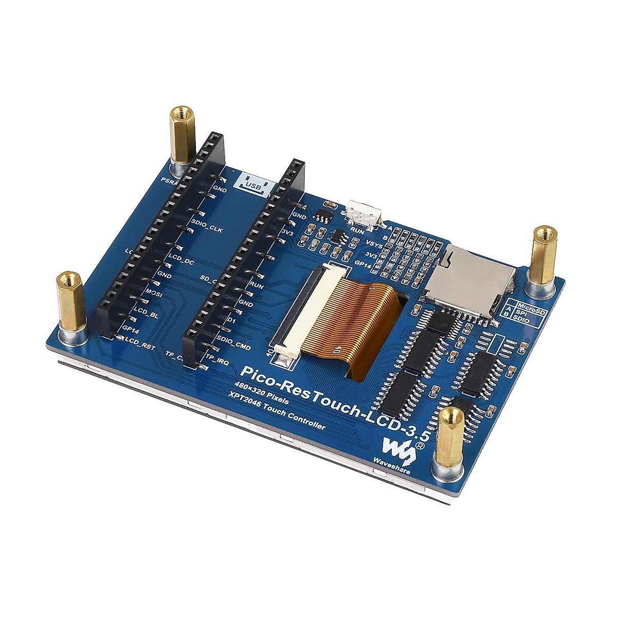 waveshare for Raspberry Pi Pico LCD 3.5inch Touch Display Module 480×320 Resolution 65K Colors Display IPS Screen,Resistive Touch Controller XPT2046, ILI9488 Driver, Using SPI Bus