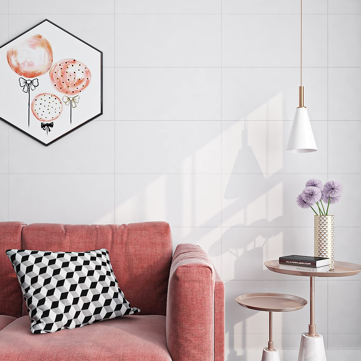 FunStick 12"x24" White Peel and Stick Floor Tile Waterproof White Vinyl Flooring Peel and Stick Wall Tiles for Kitchen Bathroom Stick on Floor Tiles for Bedroom Sticky Laminate Flooring Tiles 5 Pcs