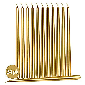 Hyoola Tall Taper Candles - Metallic Gold Dripless Dinner Candle Sticks - Paraffin Wax with Cotton Wicks - 10 Inch (25cm) - 8 Hour Burn Time (24 Pack)