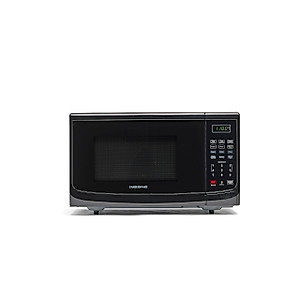 Farberware Countertop Microwave 900 Watts, 0.9 Cu. Ft. - Microwave Oven With LED Lighting and Child Lock - Perfect for Apartments and Dorms - Easy Clean Grey Interior, Retro Black