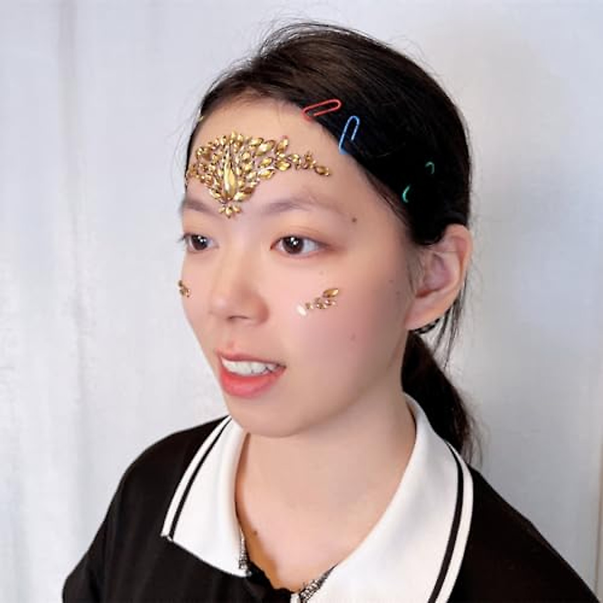 face jewels for makeup Festival Wedding Face Gems Temporary Tattoos mermaid halloween Bindi Fusion Headpiece Body Jewellery bindi face jewel(Topaz gold/SR16)