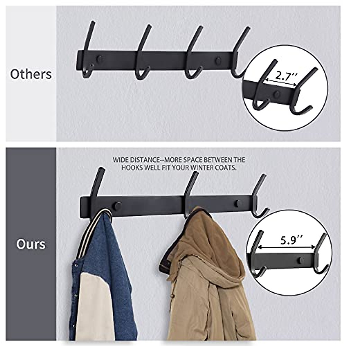SCUNDA Stainless Steel Coat Rack Wall Mount with 3 Hooks, Metal Wall Hook for Hanging Entryway, Bathroom, Mudroom, Kitchen (Matte Black, 11 inch,1 Pack)