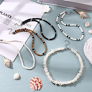 FIRAZIO 5Pcs Puka Shell Necklace Men Seashell Necklace Summer Beach Surfer Necklace for Men Women Hawaiian Necklace for Men White Necklace Beach Jewelry