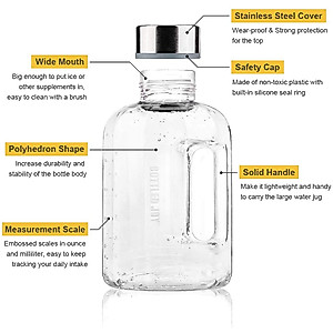 VENNERLI Half Gallon Water Bottle with Handle BPA Free Sports Water Bottles 74oz Large Plastic Water Jug 2.2L Motivational for Outdoor Hiking Camping Running (Clear)