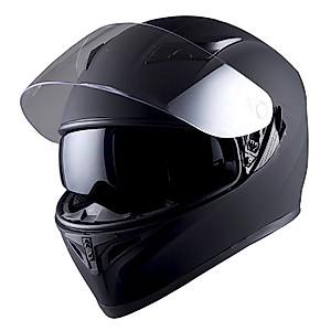 1Storm Motorcycle Full Face Dual Visor Helmet Bundle with Freedconn Spoiler Bundle with Freedconn Motorcycle Bluetooth Headset: HJK316 Matt Black