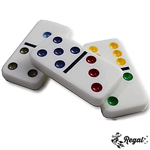 Regal Games - Premium Double 12 Mexican Train Dominoes in Collector’s Tin - Colored Dot Dominoes Game Set, Family-Friendly - 91 Tiles, 4 Metal Trains, Wooden Hub - 2-8 Players Ages 8+