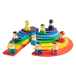 MERRYHEART Rainbow Peg Dolls for Toddlers, 12 PCS Wooden Peg People Toys, Wooden People Pretend Play with Rainbow Stacking Toy, Preschool Wood Rainbow Friend Educational Toys