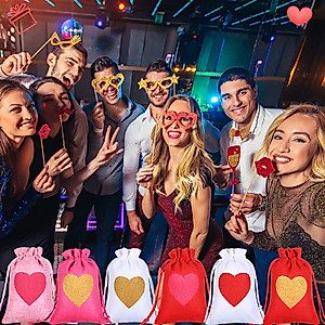 36 Pcs Valentine's Day Heart Burlap Gift Bags 4 x 6 Inch Burlap Bags with Drawstring Small Linen Jewelry Pouches Drawstring Bags for Wedding Baby Shower Party Favors Christmas DIY Craft, 4 Colors