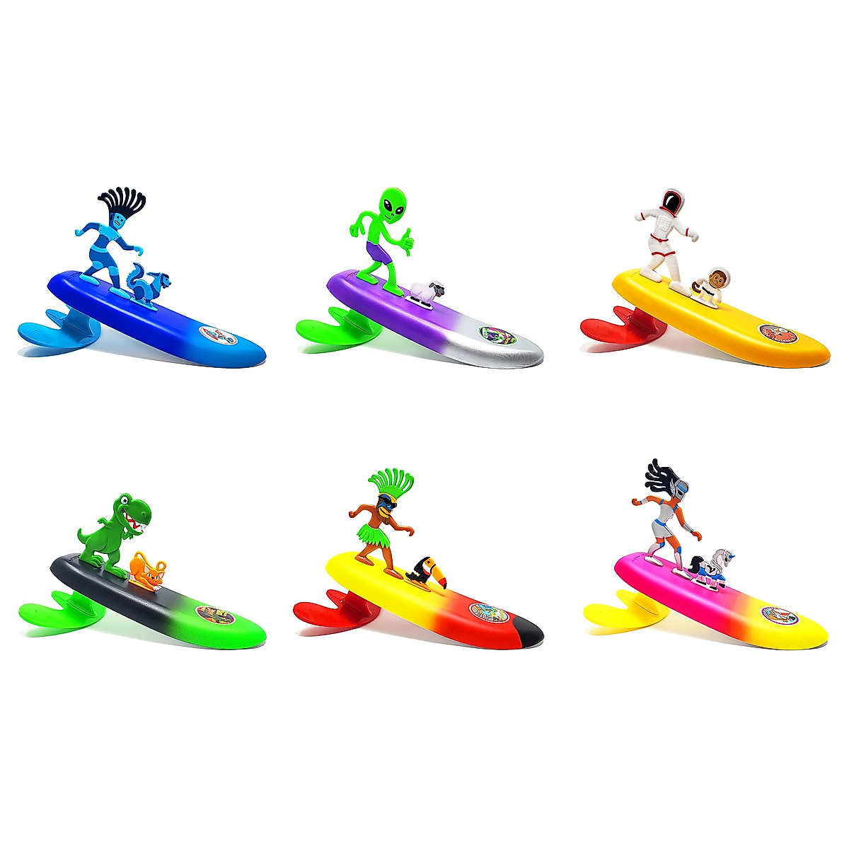 Surfer Dudes Legends & Surfer Pets Wave Powered Mini-Surfer, Pet and Surfboard Beach Toy - Teahupo'o Tiki and Toucan Tiki