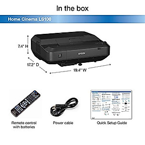 Epson Home Cinema LS100 3LCD Ultra Short-Throw Projector, Digital Laser Display with Full HD and 100% Color Brightness (Renewed) (V11H879520-N)