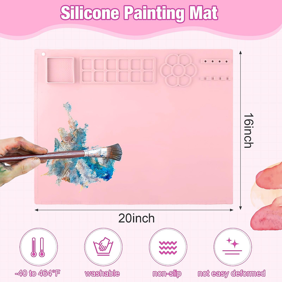 Fuyoooo 2 Pcs Painting Supplies Set with Silicone Painting Mat & Paint Brush Cleaner Bucket for Crafts Paint Brush Holder Organizer with Palette painting station Back to School Supplies Painting Party