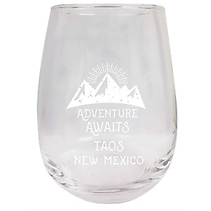 R and R Imports Taos New Mexico Souvenir 15 oz Laser Engraved Stemless Wine Glass Adventure Awaits Design 2-Pack