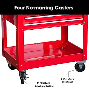 BIG RED ATC310R Torin Rolling Garage Workshop Tool Organizer: 2 Drawer Tool Chest Tray with Top Work Surface and Storage Push Cart, Red, 27.8" L x 14.6" W x 32.7" H