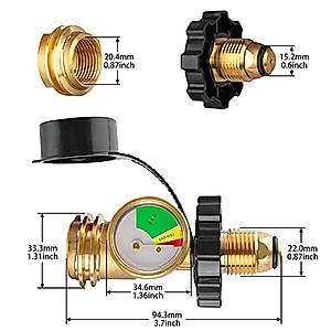 NiuBuNiu POL 100 lb Propane Tank Adapter Fittings, 1lb to 20lb Propane Tank Hose Adapter Old to New Connection Type, Comes with a Gauge Level Indicator.(Contains Sealing Tape)
