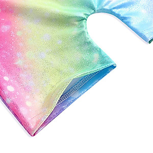 HOZIY Gymnastics Leotards With Shorts for Girls Size 9-10 Years Old Rainbow Colorful Stripe Sparkly 8-10 year old Multicolor Glittler Biketard Dance Clothing Clothes Apparel Kids Leo Tumbling Outfits
