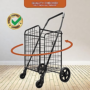 Folding Shopping Cart with 360-Degree Wheels Black (Single Basket)