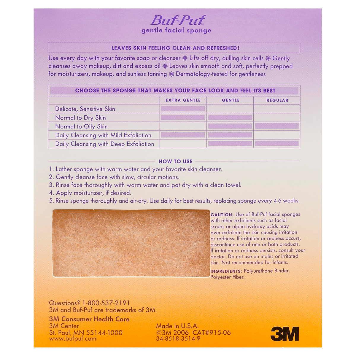 Buf-Puf Gentle Facial Sponge, Dermatologist Developed, Removes Deep Down Dirt & Makeup That Causes Breakouts and Blackheads, Reusable, Exfoliating, 3 Count