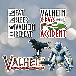 Popular Trending Survival Viking Video Computer Game Laminated Sticker gift perfect for laptop, kindle, pc, tumbler, tablet and more Norse God Odin Troll Raven (Valheim)