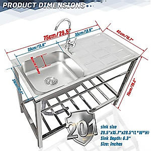 Stainless Steel Sink Kitchen Sink With Cold And Hot Faucet, 1 Compartment Commercial Kitchen Sink Dishpan For Sink (Restaurant, Kitchen, Laundry, Garage) (Size : 75x40x75cm/29.5x15.7x29.5in)