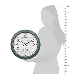 La Crosse Technology 15.75 in. Indoor/Outdoor Sagebrook Green Quartz Wall Clock with Temperature - 404-3840SG