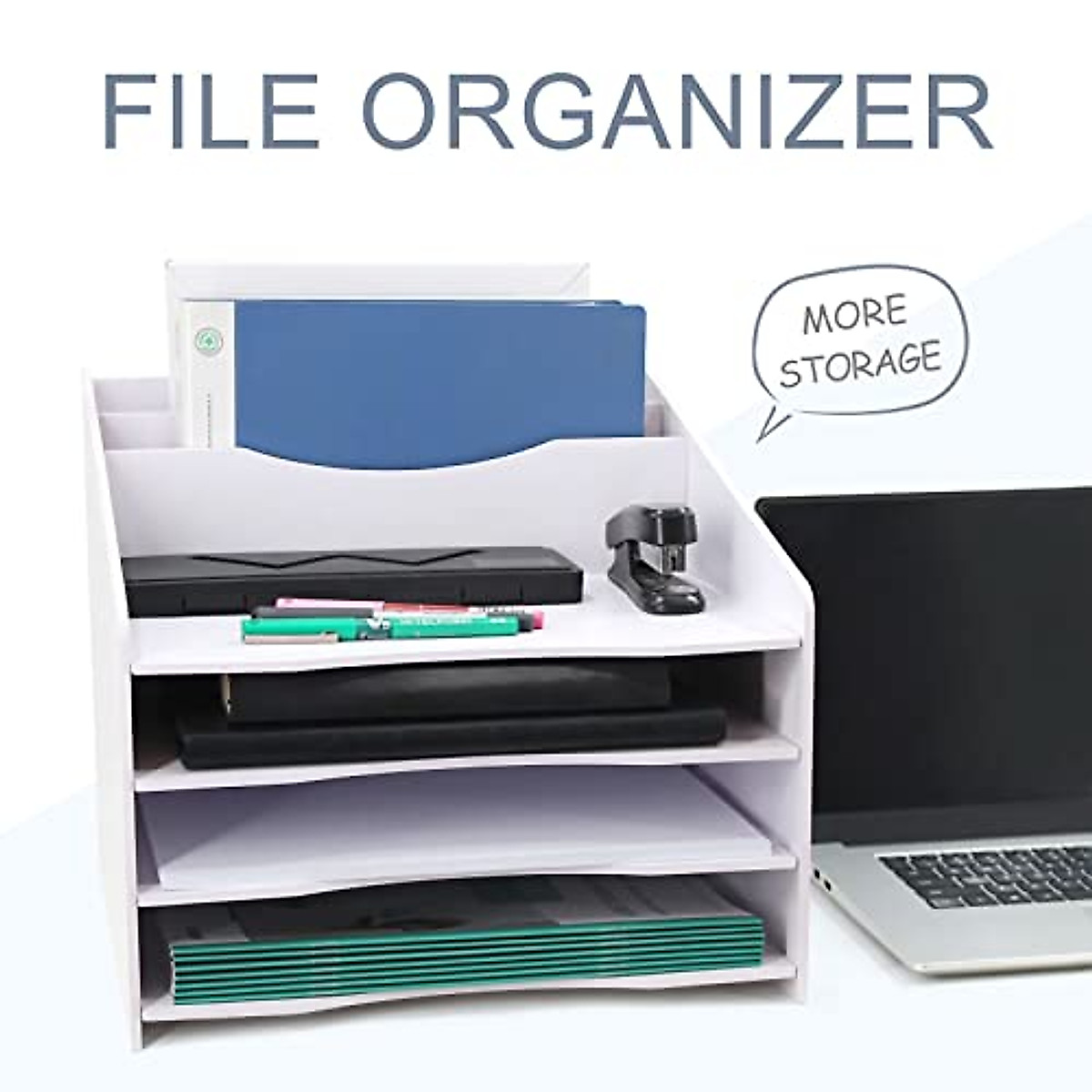 SONGWAY Desk File Organizer and Accessories Storage - Desktop Organizer with Horizontal and Vertical File Folder Holders, Letter Mail Sorter, 4 Tier Paper Organizer for Desk Home Office School