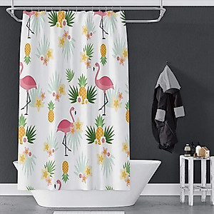 OERJU Flamingo Shower Curtain for Bathroom Flamingo Pineapple Floral Shower Curtains Waterproof Polyester Fabric Bathtub Bathroom Decor Set with Hooks Machine Washable 71x71inch