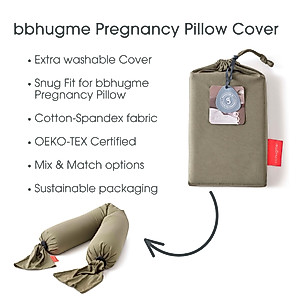 bbhugme Pregnancy Pillow Cover - Cotton Jersey Fabric - Fits Pregnancy Pillow for Side Sleeping - Cover Only, Pregnancy Pillow Sold Separately, Dusty Olive