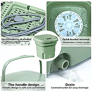 Foldable Washing Machine, Mini Portable Washer, Washing Machine with Drain Basket for Apartment, Laundry, Camping, RV, Travel, Underwear, Personal, Baby - GREEN