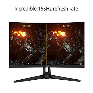 ASUS TUF Gaming 27" 1440P HDR Curved Monitor (VG27WQ1B) - QHD (2560 x 1440), 165Hz (Supports 144Hz), 1ms, Extreme Low Motion Blur, Speaker, FreeSync Premium, VESA Mountable, DisplayPort, HDMI , BLACK