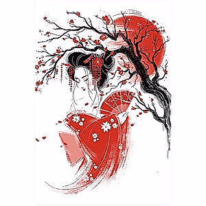 Canvas Wall Art Japanese Geisha Canvas Print Artwork Red Sun And Japanese Woman Wall Art Paintings Modern Picture Print Unframed for Living Room Dinning Room Bedroom Bathroom Home Decor 20x30inch