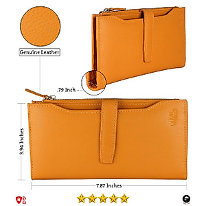 Mou Meraki Women RFID Blocking Real Leather Bifold Wallets For Women-Shield Against Identity Theft (Yellow)