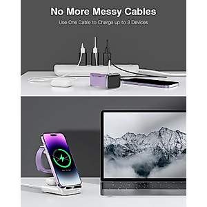 Wireless Charging Station,3 in 1 Wireless Charging Stand Made for Apple Watch Ultra 9 8 7 6 SE 5 4 3,Fast Wireless Charger Made for iPhone 15/Plus/Pro Max/14/13/12/11/X,for AirPods Pro(with Adapter)