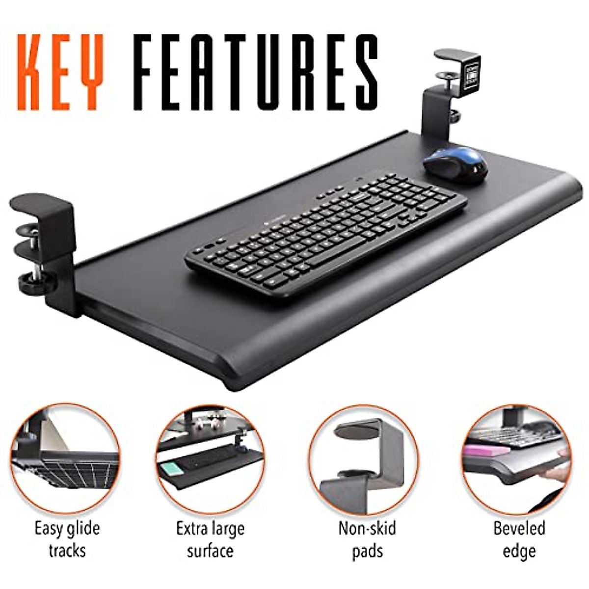 Stand Steady Easy Clamp-On Keyboard Tray - Extra Large Size - No Need to Screw Into Desk! Slides Under Desk - Easy 5 Min Assembly - Great for Home or Office!