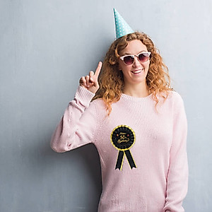 INNORU Happy 50th Birthday Tinplate Badge Pin, Satin Fabric 50th Birthday Pin, Cheers to 50 Years Rosette Button Pins, Happy Birthday Party Accessory Brooch Pin Party Decorations Black - Pack of 1