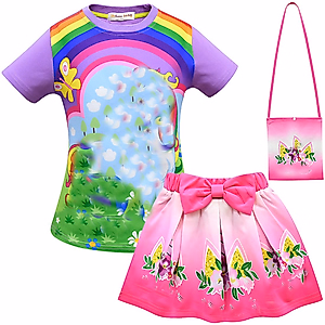 LQBNZQZ Girls Graphic T-Shirt Skirt Set Outfit Cute Cartoon Casual Dress Princess Birthday Gift Purple 6-7 Years