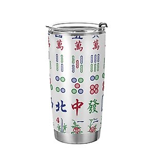Mahjong Game Tumbler Stainless Steel Insulated Cup Travel Mug for Coffee Double Wall Vacuum Thermos with Straw and Lid 20oz