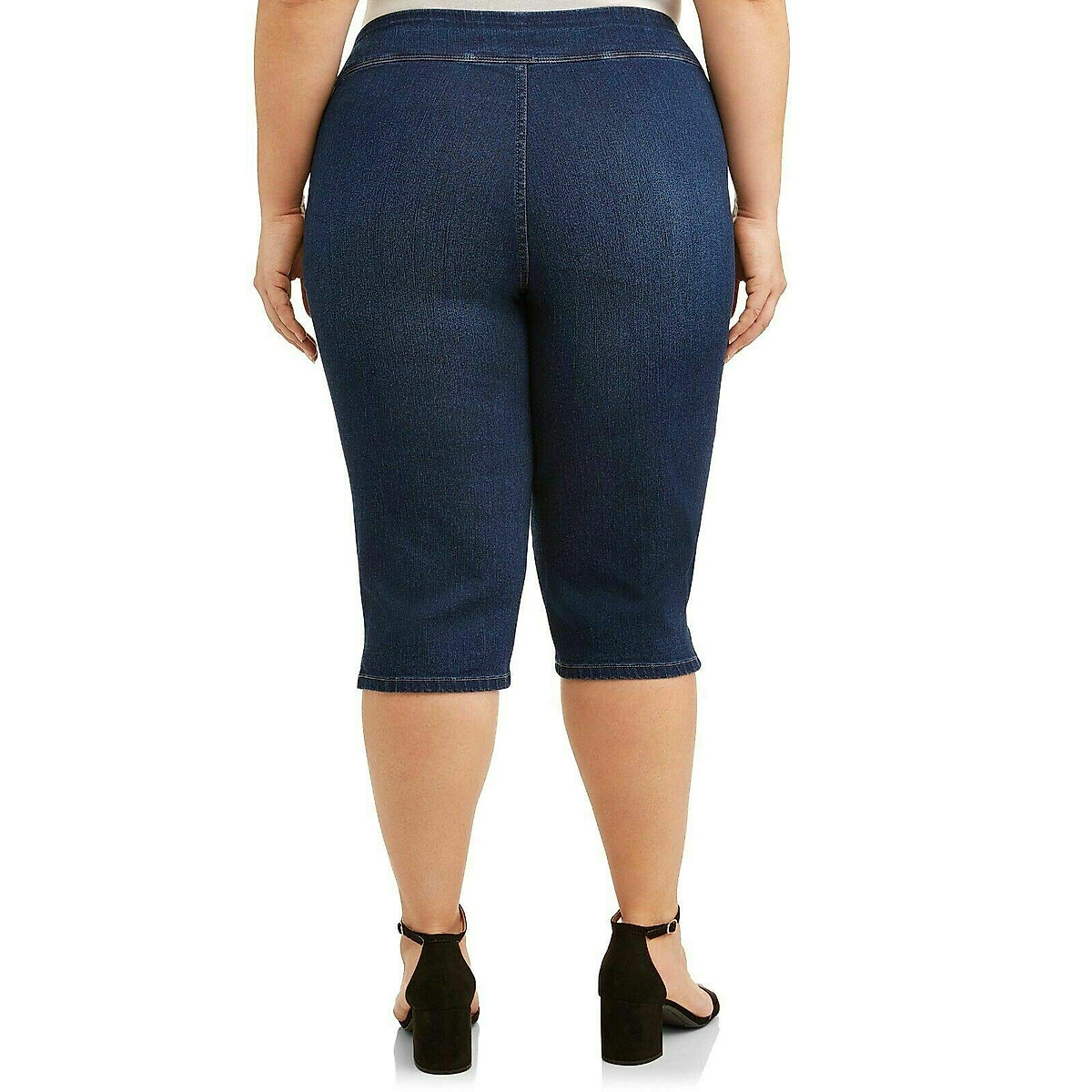 1826 Jeans Jack David Women's Plus Size Cuff Rolled Capri Bermuda Short Curvy Denim Jean (1X, Level Eight Pull On Dark Blue Capri)