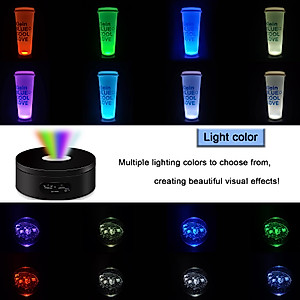 YVV LED Rotating Display Stand, Lighted Base- Crystal Glass Art, 360 Degree Automatic Mute Rotating Turntable, Motorized Display Stand with Colorful Lights, Tumbler Supplies Spinner 4.72in