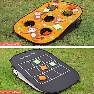 Himal Collapsible Portable 5 Holes Cornhole Game Cornhole Set Bounce Bean Bag Toss Game with 10 Bean Bags,Tic Tac Toe Game Double Games (3 x 2-Feet, Single Board)