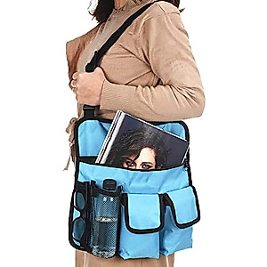 PATIKIL Chair Armrest Organizer, Waterproof Beach Chair Hanging Storage Pouch Snack Magazine Arm Rest Bag with 4 Pockets for Outdoor Camping, Light Blue