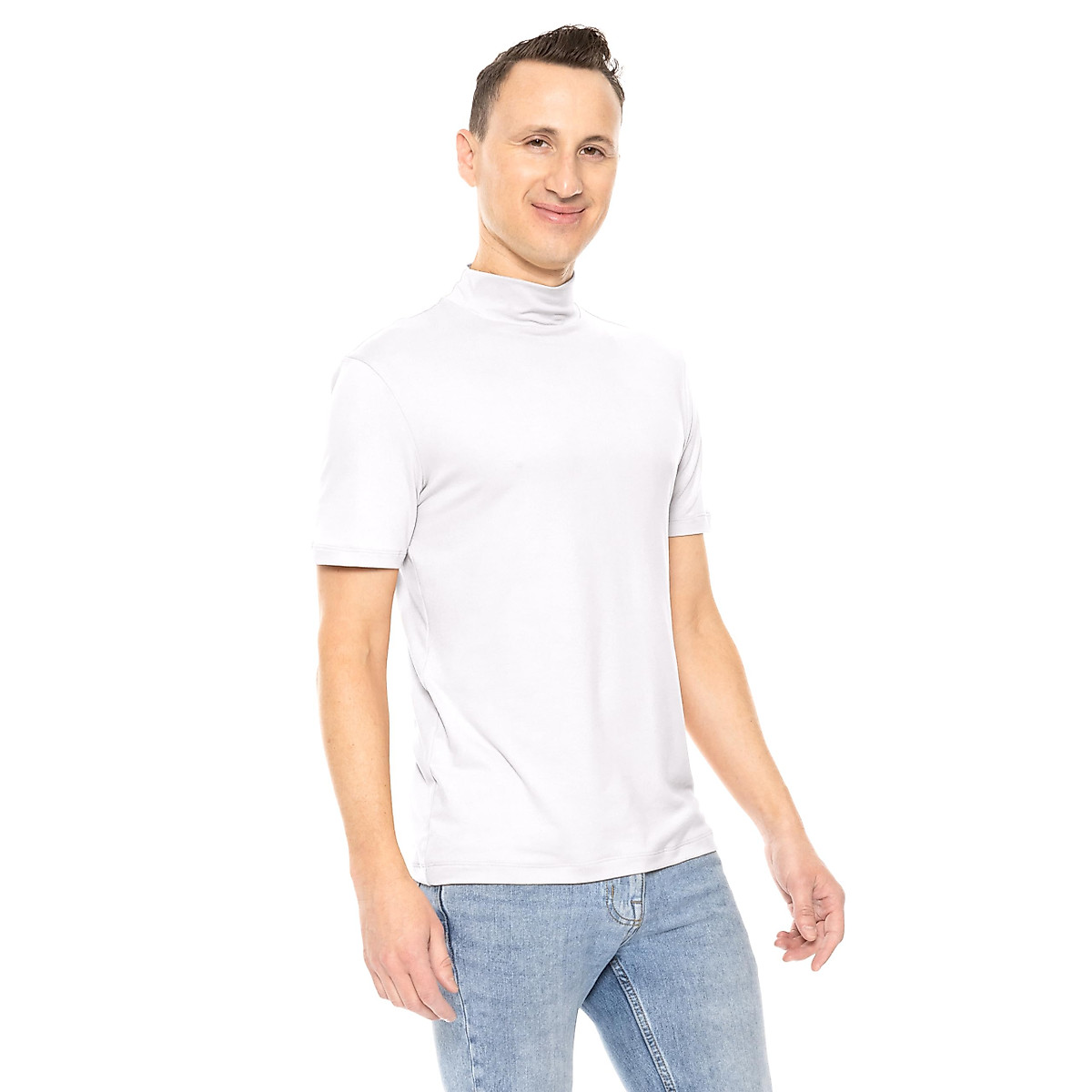 STRETCH IS COMFORT Men's Mock Neck Short SleeveTurtleneck White Large