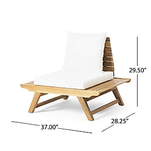 Great Deal Furniture Outdoor Acacia Wood 4 Seater Chat Set, Teak and White