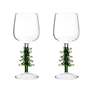 Luxshiny Vintage Glasses 2 pieces 360ml Christmas Tree Xmas Wine Glass Stem Wine Glasses elegant Wine Goblet Wine Glass Wine Vintage Decor