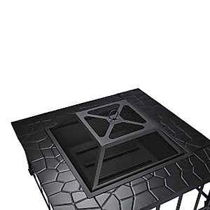 Zorestar 3 in 1 Metal Square Firepit (31.8"Dx31.8"Wx12.5"H-In) - Heavy-Duty & Portable BBQ Stove with Screen Cover & Poker - Wood Burning and Drink Cooling Fire Pit for Patio, Bonfire, Backyard, Deck