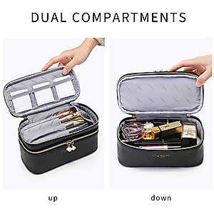 iN. Multifunction Dual Compartment Portable Waterproof Cosmetic Bag Travel Makeup Case With Handle -Two Storage Compartments Space Fits ALL Your Makeup and Lipstick Train Case for Womens