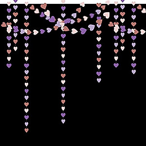 Rose-Gold Pink-Purple Party-Decorations Heart Garland - 52Ft Streamers Baby Shower Decorations Girl Women Birthday Hanging Paper Banner,Valentines Day Wedding Engagement Decor Lasting Surprise