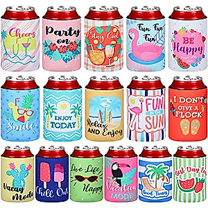 16 Pcs Beer Can Sleeves Neoprene Can Cooler Sleeves Funny Can Cover Insulated Beach Themed Beer Sleeve for Beverages Soda Bottles Summer Party Favors